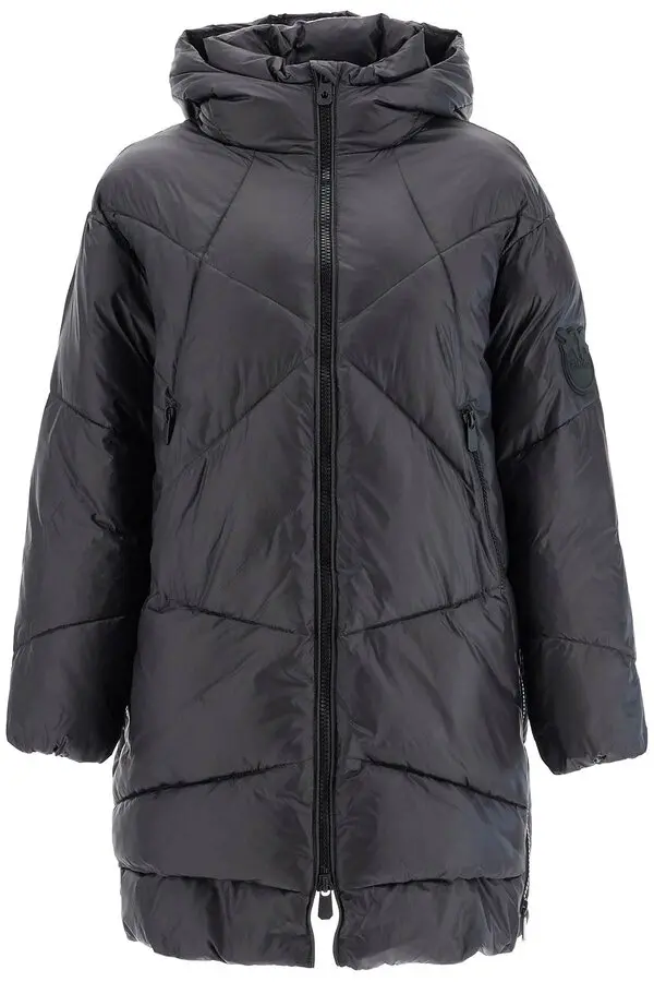 Pinko Mid Length Down Jacket With Hood In Black 31% Off