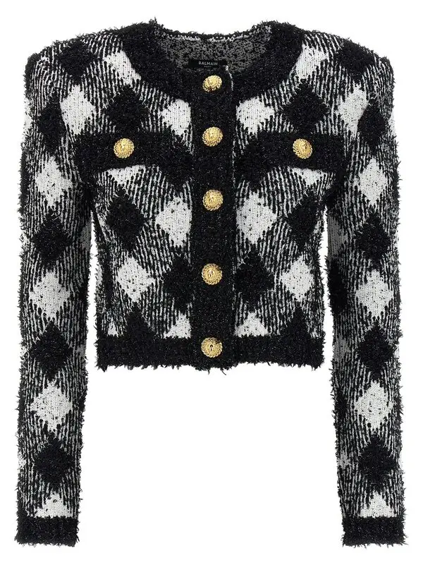 Balmain Vichy Tweed Short Jacket - White/black