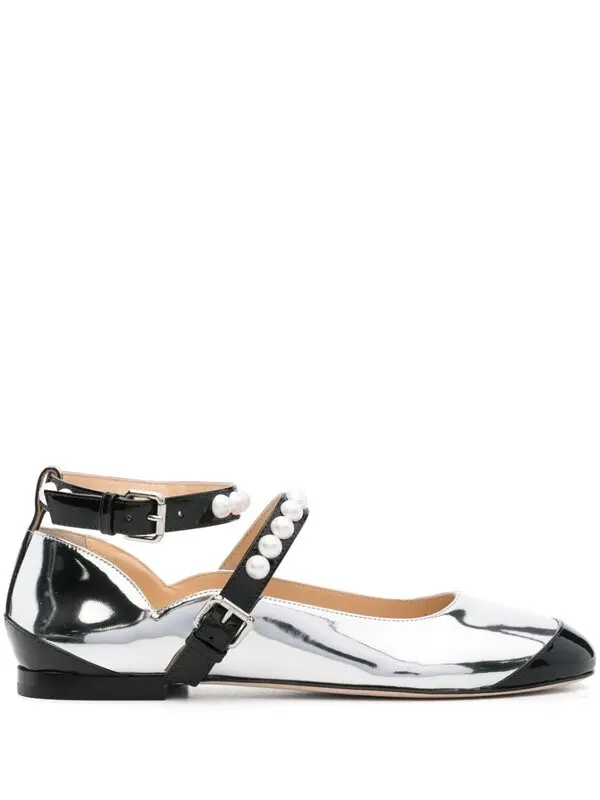 Mach & Mach Leather Bicolor Ballerinas - Silver