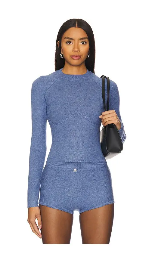 Fleur Du Mal Knit Underbust Long Sleeve Top - Charcoal Blue