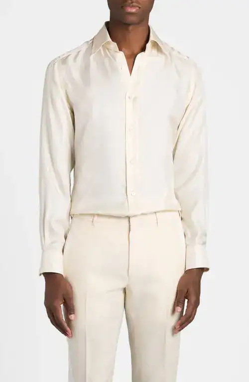 Tom Ford Slim Fit Washed Silk Button-Up Shirt In Ivory - 70% Off |  Editorialist