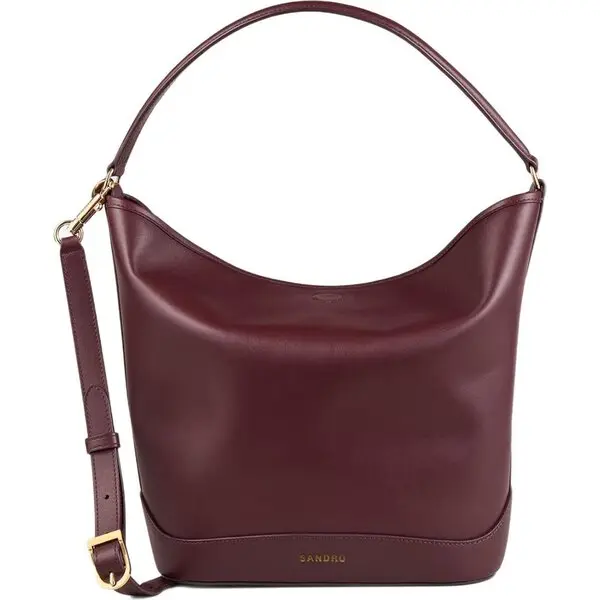 Sandro Leather Bucket Bag With Adjustable Strap - Bordeaux