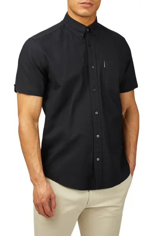 Ben Sherman Signature Short Sleeve Organic Cotton Oxford Button-down Shirt - Black