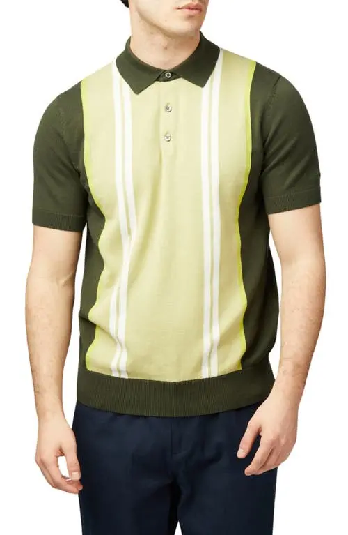 Ben Sherman Vertical Stripe Organic Cotton Polo Sweater - Camouflage