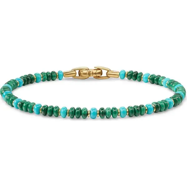 David Yurman 18k Yellow Gold Spiritual Beads Bracelet With Malachite And Turquoise
