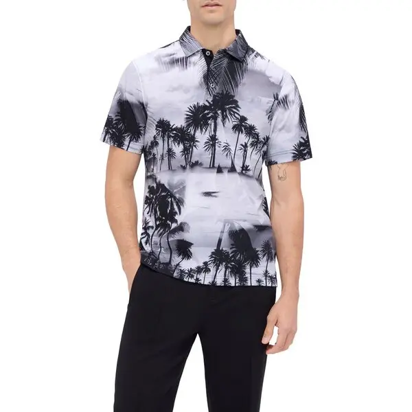 Bugatchi Hendrix Digital Tropical Print Pima Cotton Polo - Black