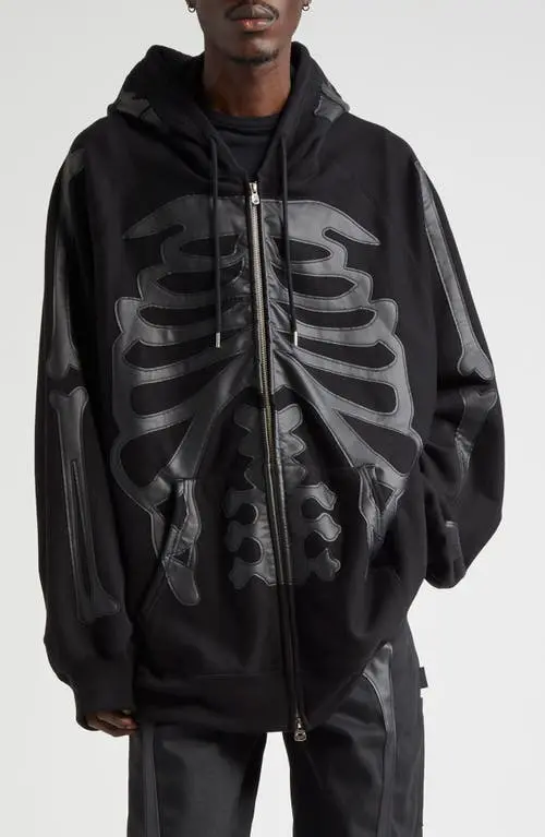 TAKAHIROMIYASHITA THESOLOIST. Back Gusset Bone Appliqué Hoodie - Black X Black Bone