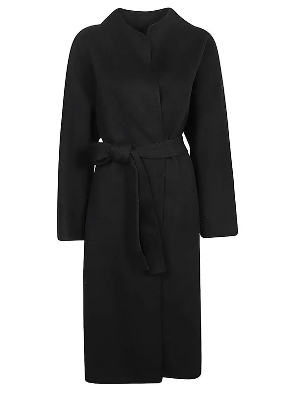 SANDBEIGE Wool-cashmere Belted Midi Coat - Black