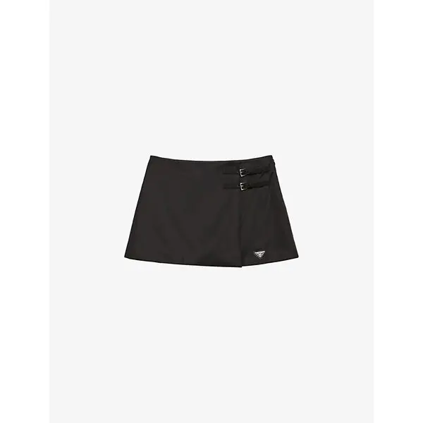 Prada Re-nylon Brand-plaque Wrap-around Mini Skirt
