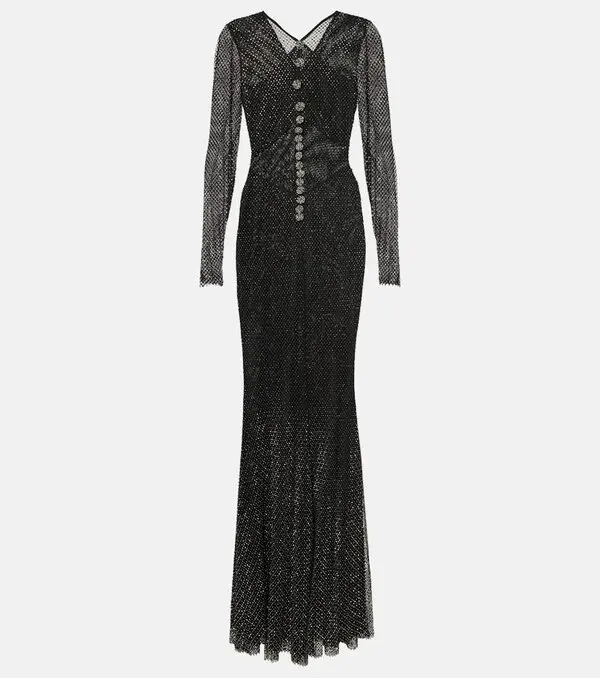 SELF-PORTRAIT Embellished Fishnet Gown