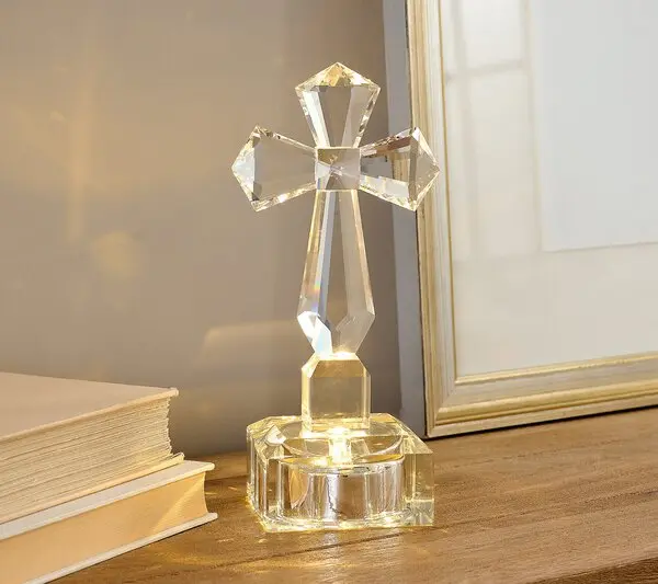 VALERIE PARR HILL As Is 8.5' Illuminated Faceted Glass Cross Valerie