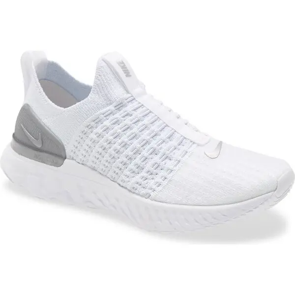 Nike React Phantom Run Flyknit 2 Running Shoe - True White/ Silver/ White