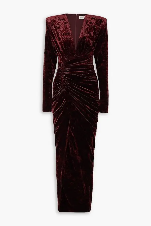 Alexandre Vauthier Ruched Stretch-velvet Maxi Dress - Merlot