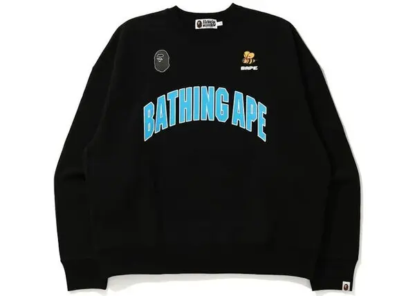 BAPE Busy Works College Crewneck Sweatshirt - Black