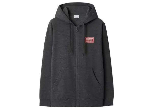 Burberry Hove Logo Print Zip Hoodie - Dark Grey Melange