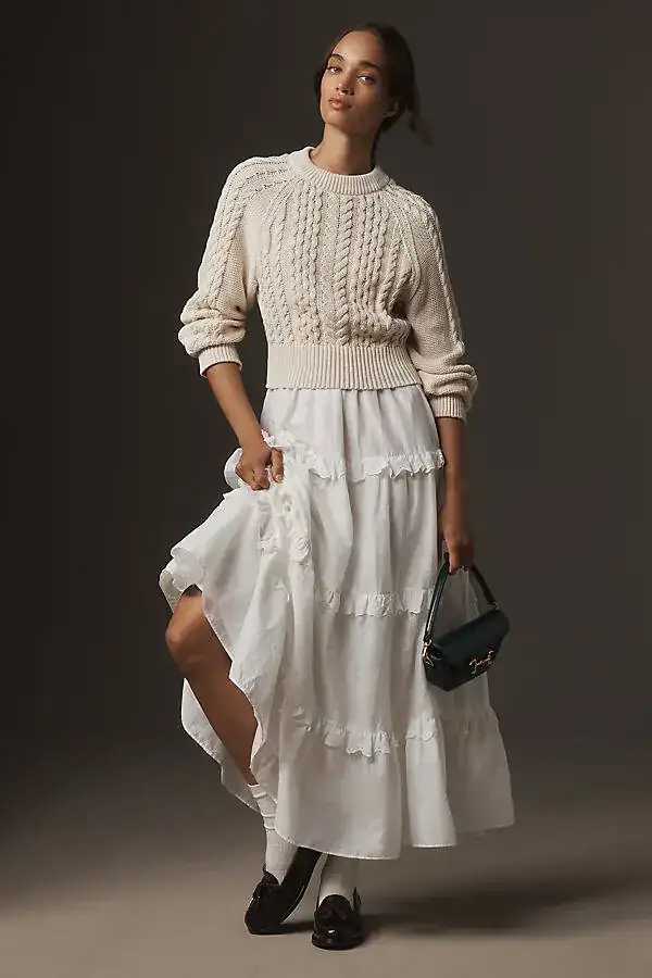 Anthropologie Twofer Sweater Tiered Dress In White 34% Off