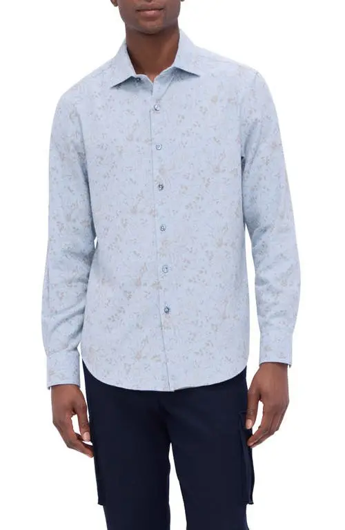Bugatchi Axel Shaped Fit Abstract Floral Print Button-up Shirt - Dusty Blue