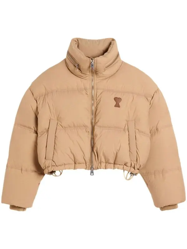 Ami Logo-print Puffed Jacket - Neutrals