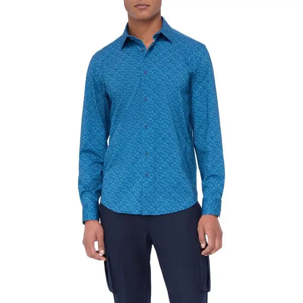 Bugatchi James Ooohcotton® Abstract Print Button-up Shirt - Night Blue