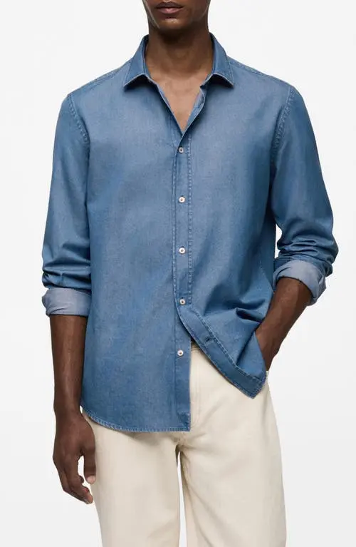 Mango Slim Fit Cotton Chambray Button-up Shirt