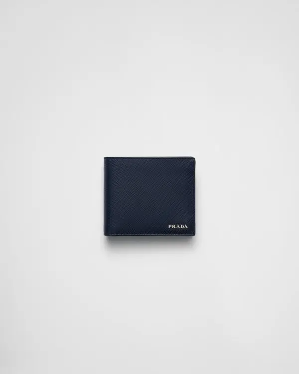 Prada Saffiano Leather Wallet With Coin Purse - Baltic Blue/marble Gray