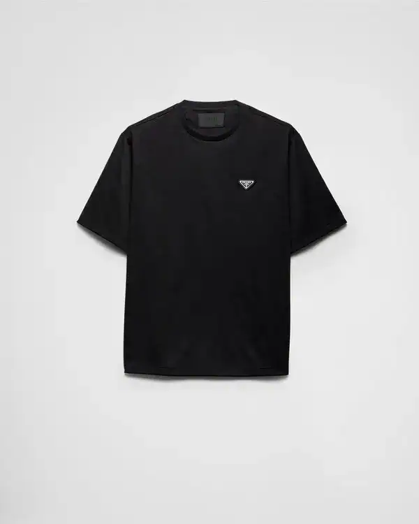 PRADA 黒半袖Tシャツ レーストリム付きsize S/M Prada Technical Jersey T-Shirt - Black | Editorialist