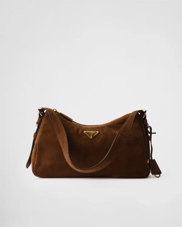 Prada Aimée Medium Suede Shoulder Bag - Cocoa Brown