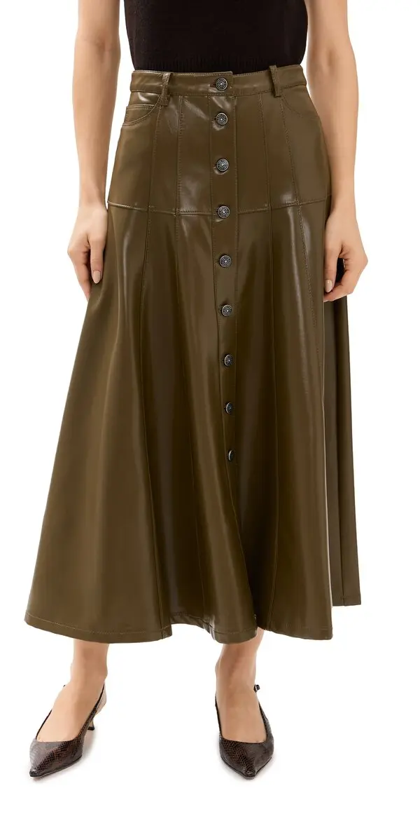 Cinq À Sept Veena Faux Leather Skirt - Dark Olive