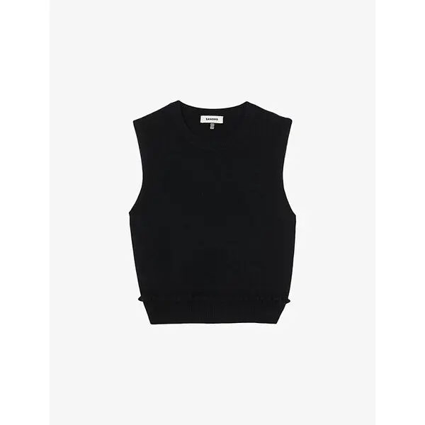 Sandro Ruffled-trim Sleeveless Wool And Cashmere-blend Jumper - Black