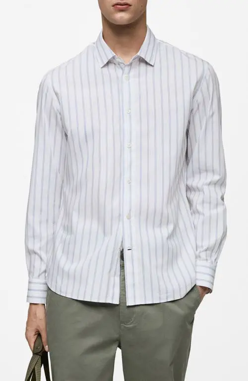 Mango Regular Fit Stripe Button-up Shirt - Sky Blue