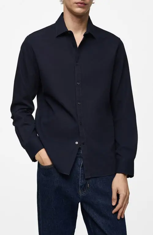 Mango Slim Fit Cotton Button-up Shirt - Dark Navy