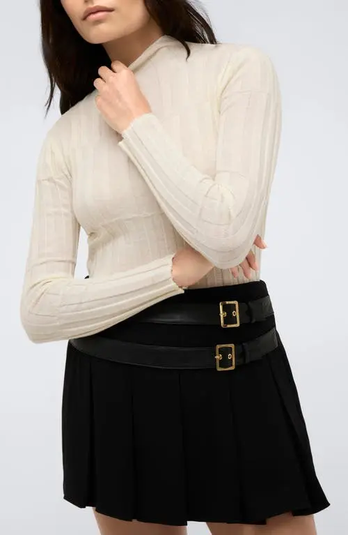 KENNETH COLE Mock Neck Ribbed Top - Kc White