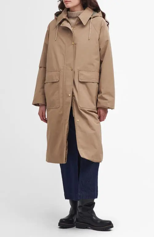 Barbour Francis Waterproof Insulated Long Coat With Removable Hood - Honey/ancient Loden Tarta