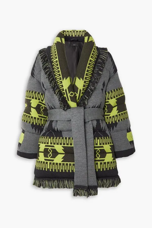 Alanui Icon Belted Fringed Quilted Wool-jacquard Down Jacket