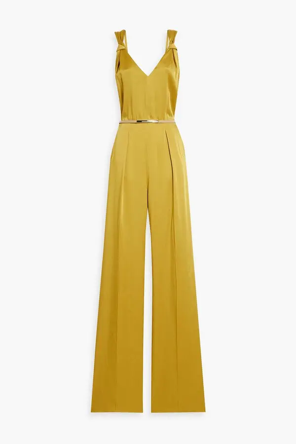 Max Mara Studio Pleated Satin-crepe Jumpsuit - Mustard