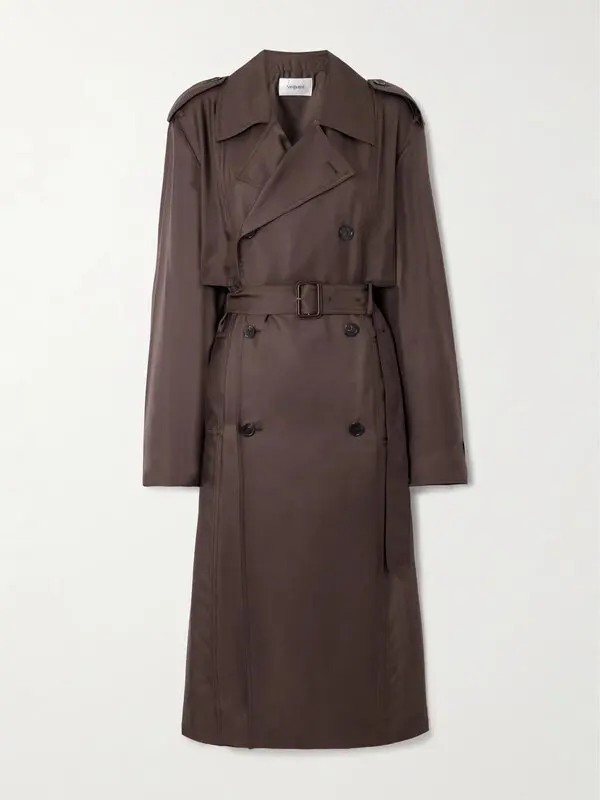 Saint Laurent Double-breasted Belted Silk-twill Trench Coat