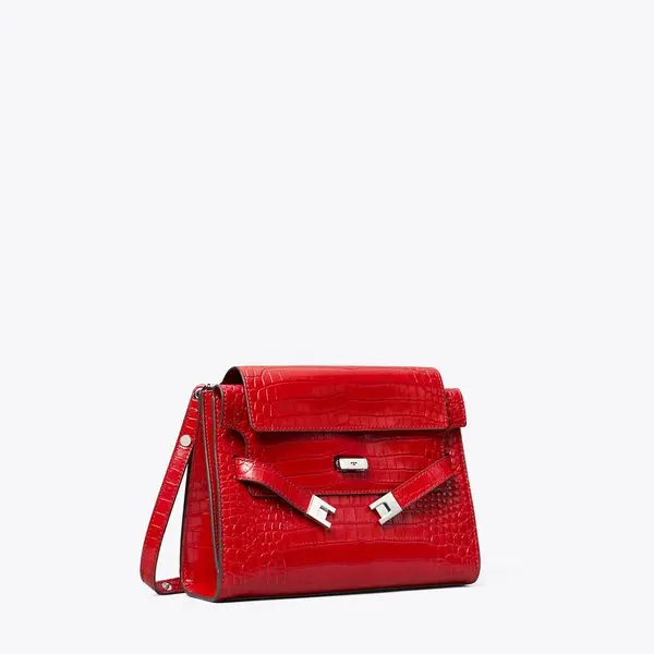 Tory Burch Lee Radziwill Croc-embossed Shoulder Bag - Red Sky