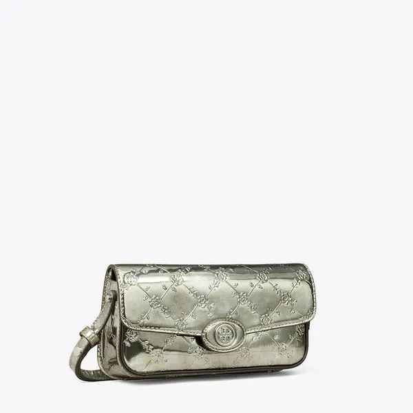 Tory Burch Robinson Floral Metallic Rectangular Shoulder Bag