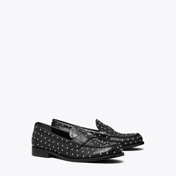 Tory Burch Studded Leather Loafers - Perfect Black/silver