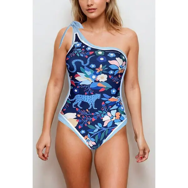 JESSIE ZHAO NEW YORK Day/night Zoo Reversible One-shoulder One-piece Swimsuit - Blue