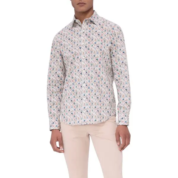 Bugatchi Julian Shaped Fit Mosaic Print Stretch Button-up Shirt