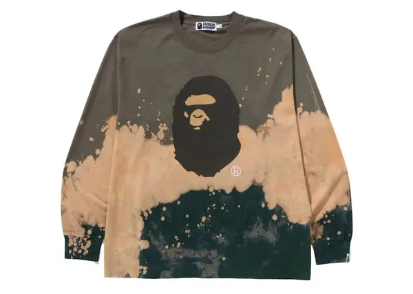 BAPE Tie Dye Ape Head Relaxed Fit Long Sleeve Tee Shirt - Beige