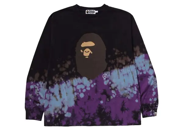 BAPE Tie Dye Ape Head Relaxed Fit Long Sleeve Tee Shirt - Black