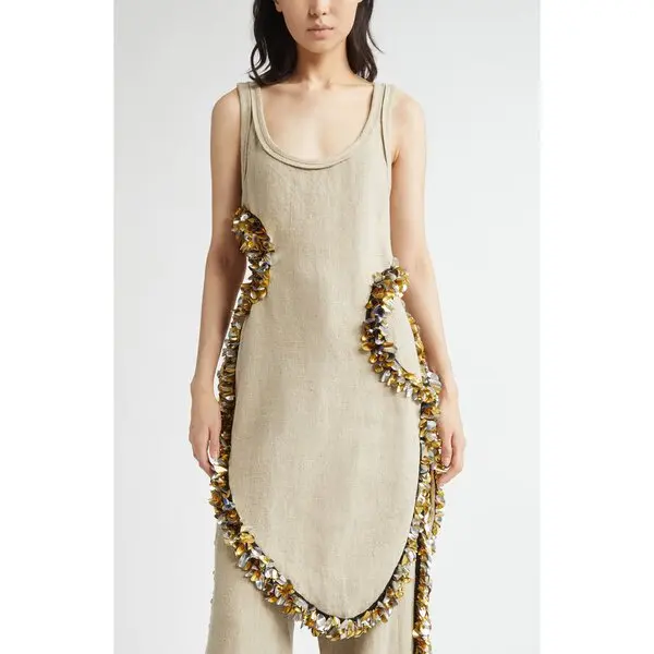 DIOTIMA Scatter Fringe Cutout Wool Midi Dress - Beige