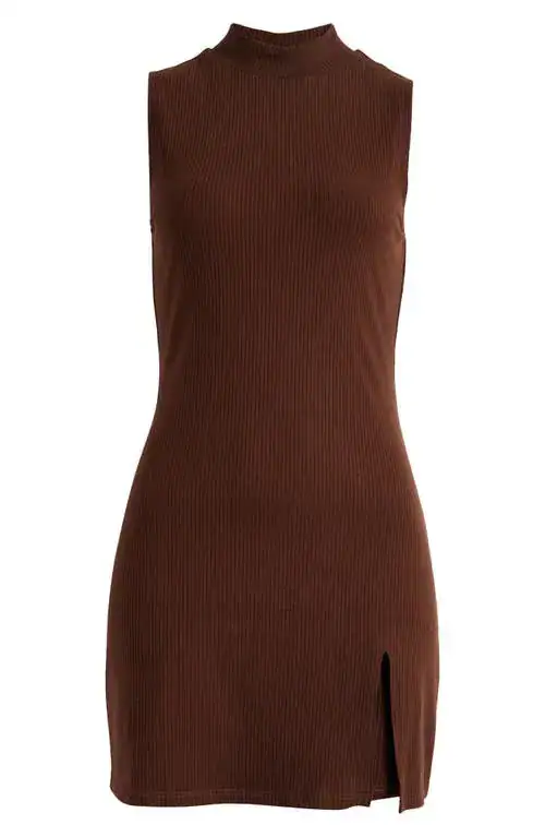 Reformation Skylar Rib Mini Dress - Cafe | Editorialist