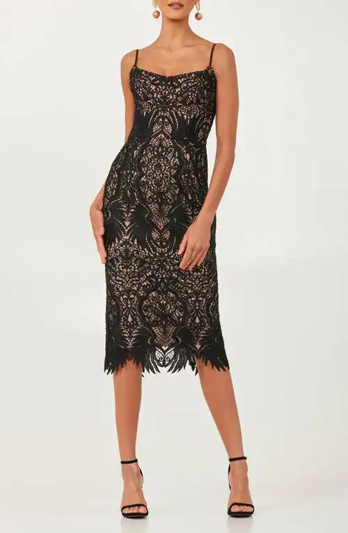green emerald velvet dress Chandra Black Mesh Long-Sleeve Midi Dress With Ruffle Hem – Club L London main image 1