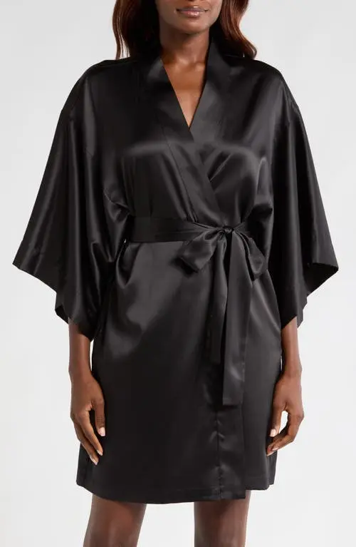 Natori Glamour Short Satin Robe - Black
