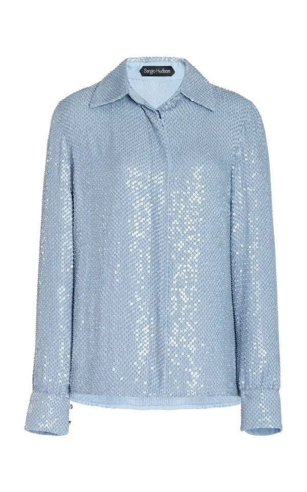 SERGIO HUDSON Hand-embroidered Top - Light Blue