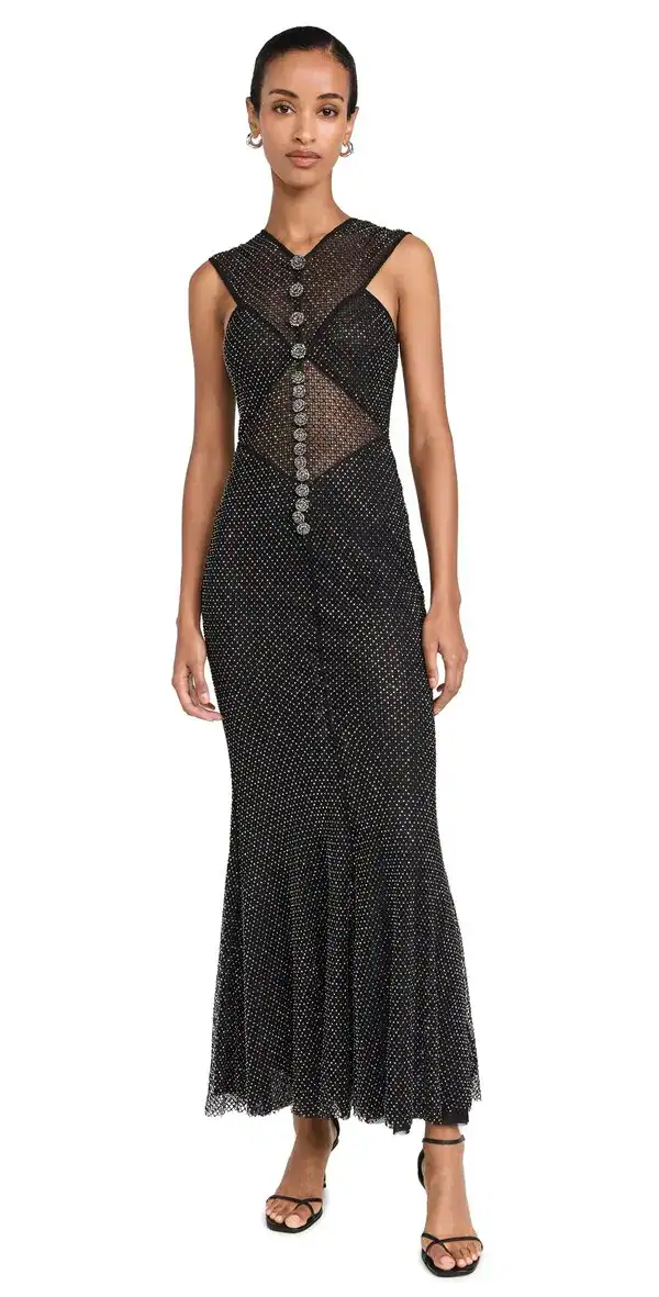 self portrait black square rhinestone mesh midi dress Black Square Rhinestone Mesh Maxi Dress  self-portrait-US
