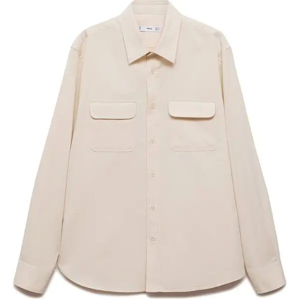 Mango Cotton Twill Button-up Overshirt - Off White